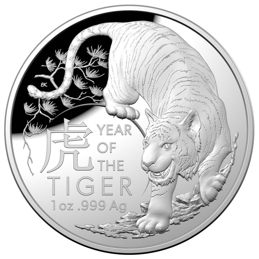 Australien 2022 RAM Jahr des Tigers Lunar - Serie Silber 1 oz PP