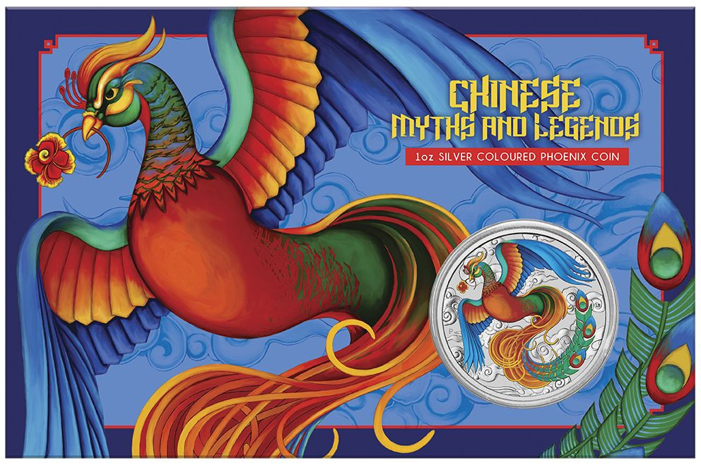 Australien 2022 Myths & Legends: Phönix VIVID COLOR BLISTER 1 $ Silber 1 oz