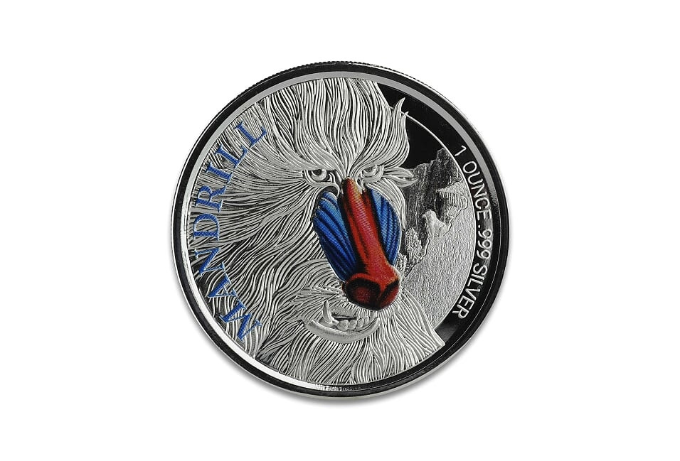 Kamerun 2020 Cameroon Mandrill Silber 1 oz PP mit Farbe